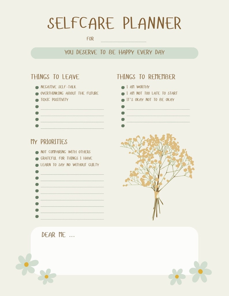 Sage Green Monthly and Daily Daisy Planner + Self Care Goal Setting - Etsy