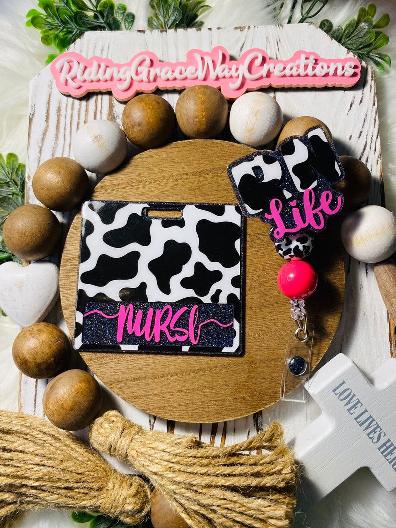 Cute Glitter Cow Badge Buddy Set, Nurse Badge Buddy Set, Beaded Cow ...