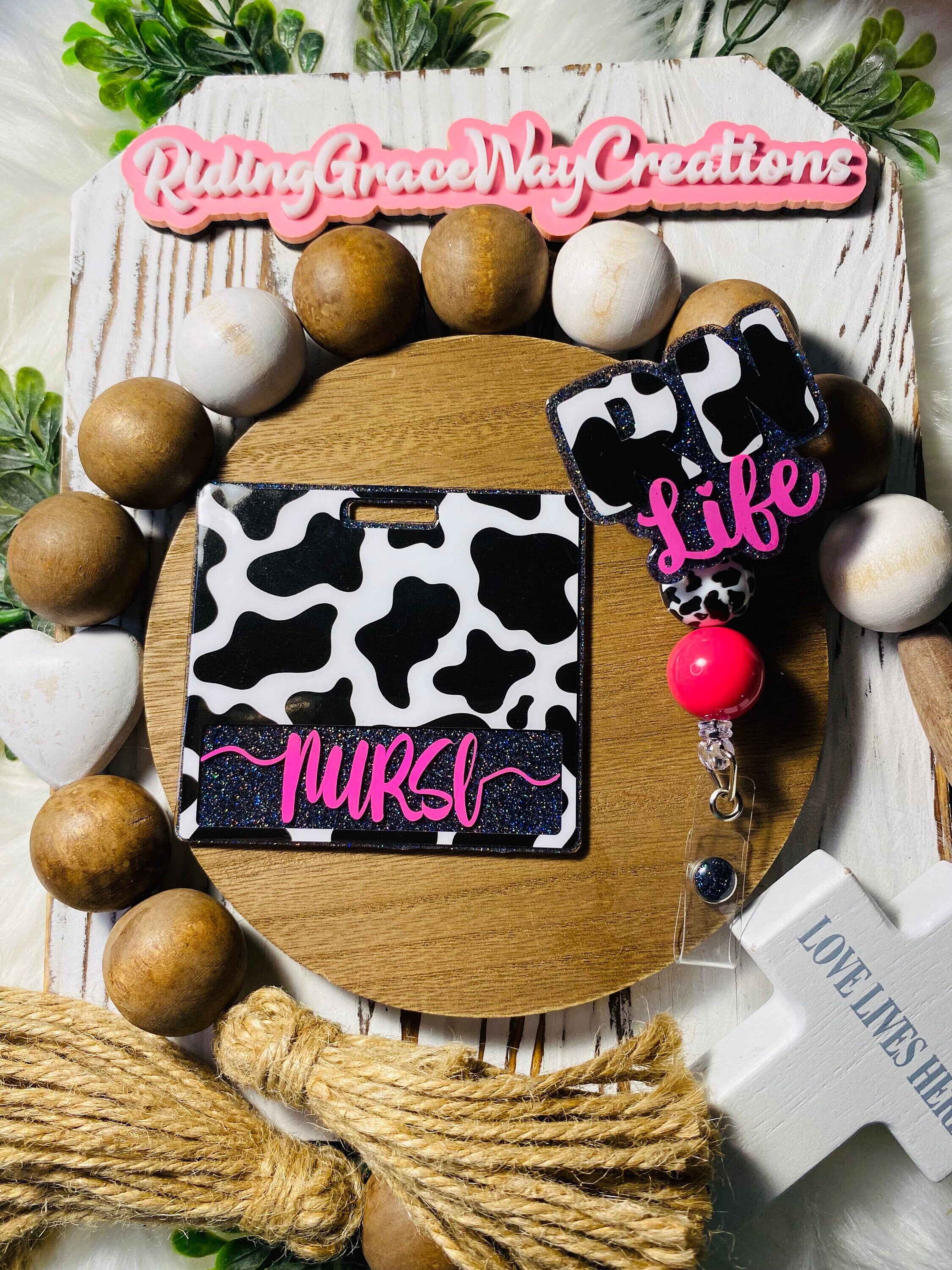 Cute Glitter Cow Badge Buddy Set, Nurse Badge Buddy Set, Beaded Cow ...