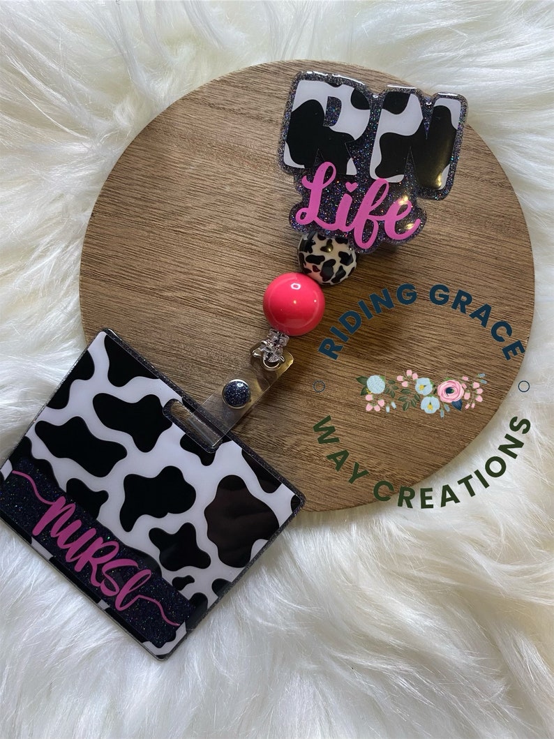 Cute Glitter Cow Badge Buddy Set, Nurse Badge Buddy Set, Beaded Cow ...