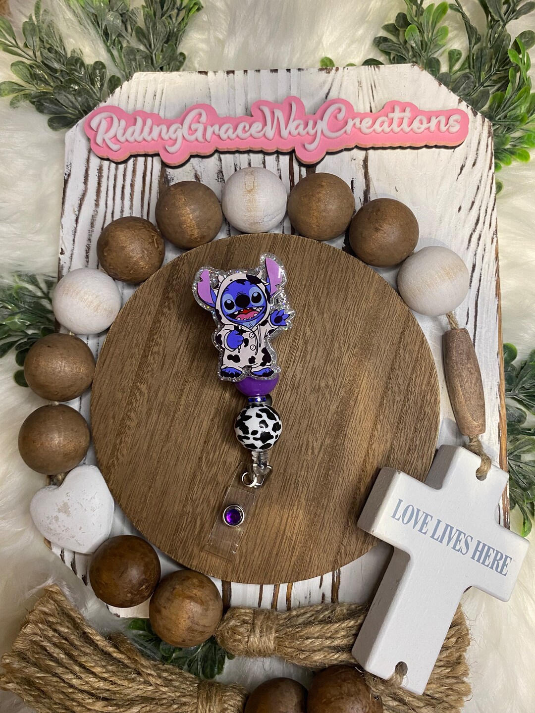 Cute Glitter Cow Stitch Badge Reel, Stitch Badge Reel, Nurse Tech Badge ...