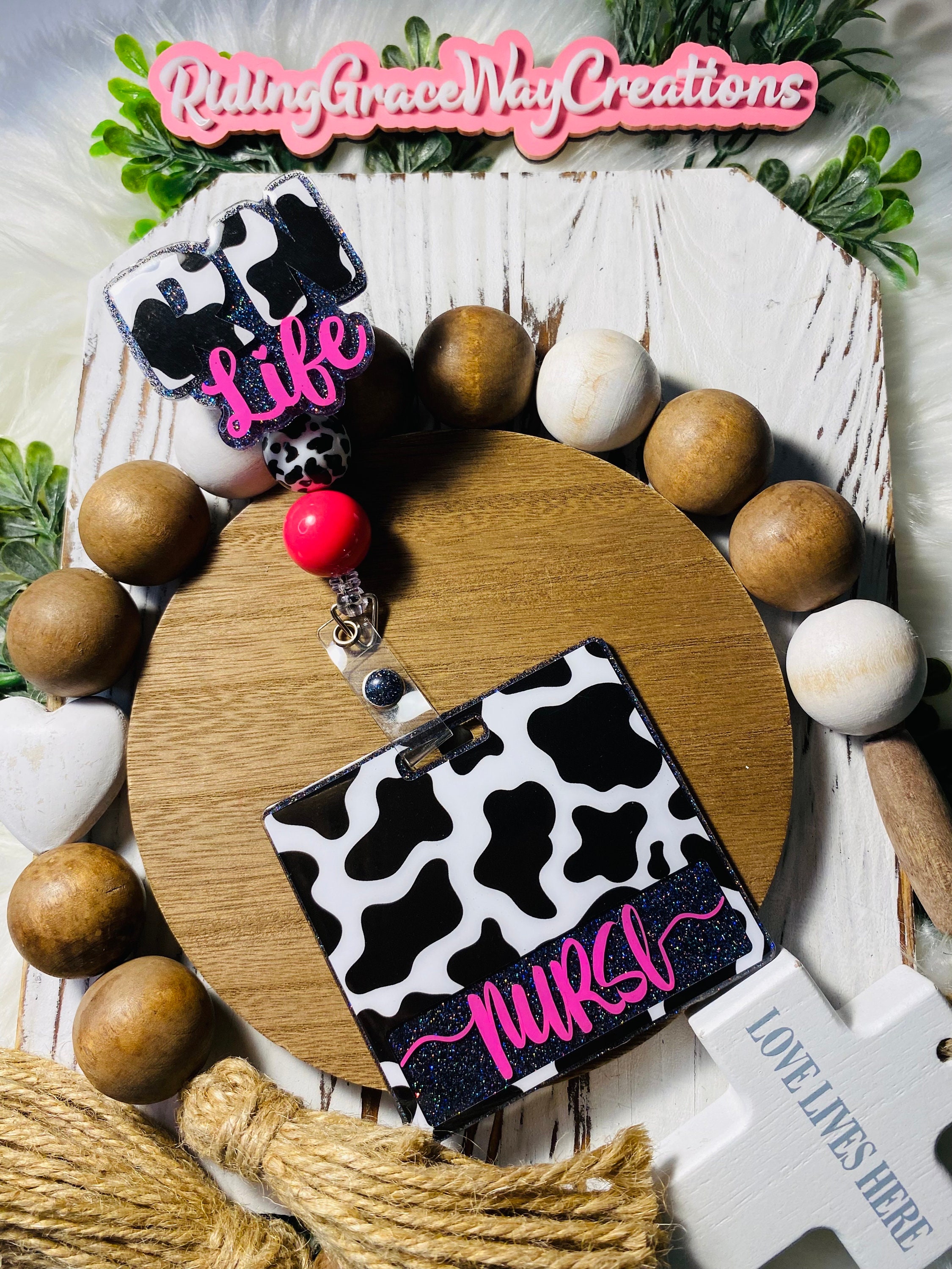 Cute Glitter Cow Badge Buddy Set, Nurse Badge Buddy Set, Beaded Cow ...