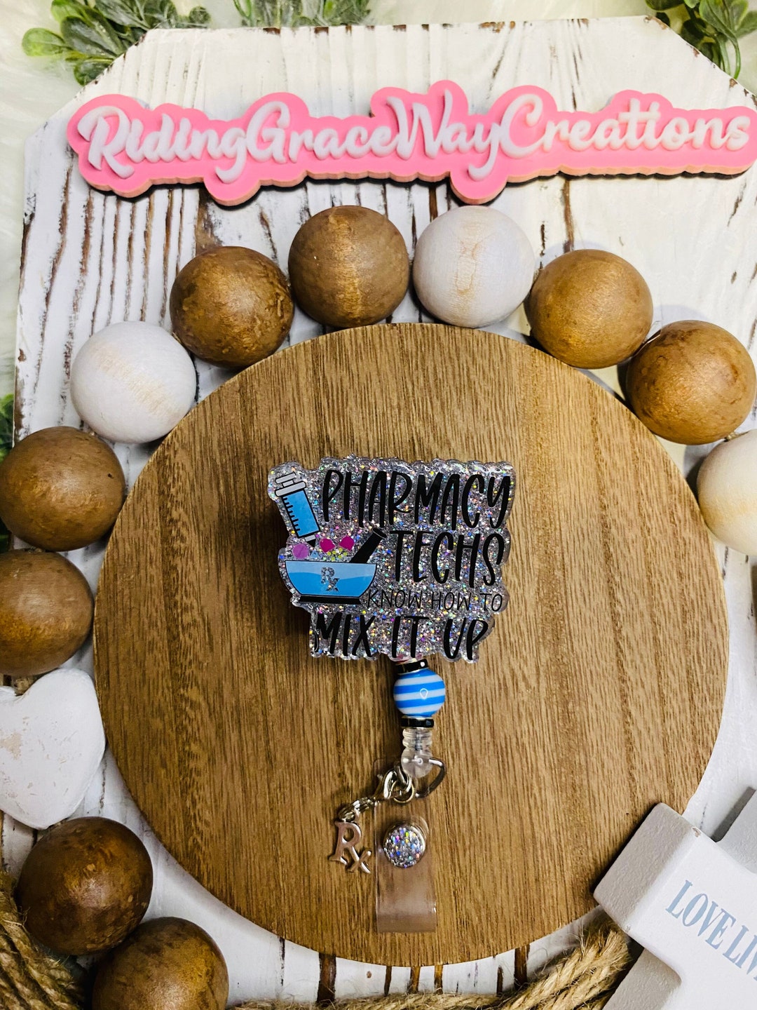 Cute Glitter Pharmacy Badge Reel, RX Badge Reel, Pharmacy Tech Badge ...