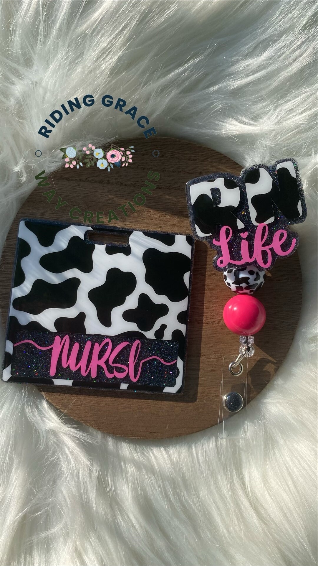 Cute Glitter Cow Badge Buddy Set, Nurse Badge Buddy Set, Beaded Cow ...