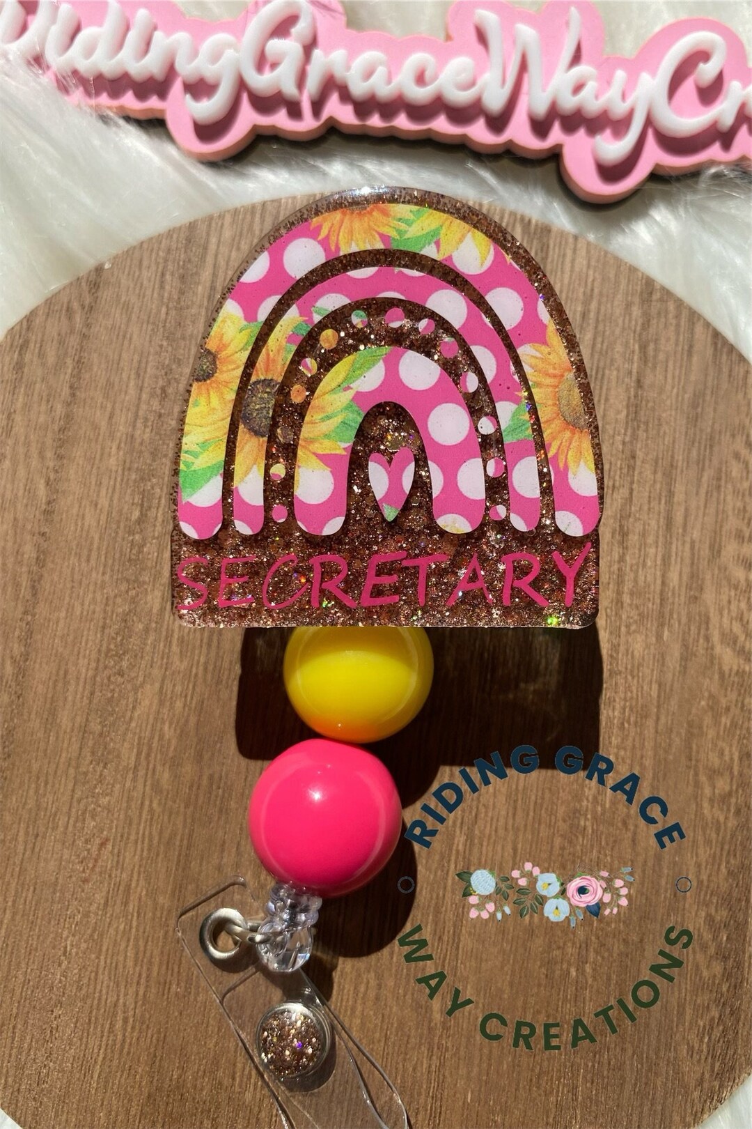 Cute Glitter Secretary Sunflower Badge Reel, Rainbow Badge Reel, Gift ...