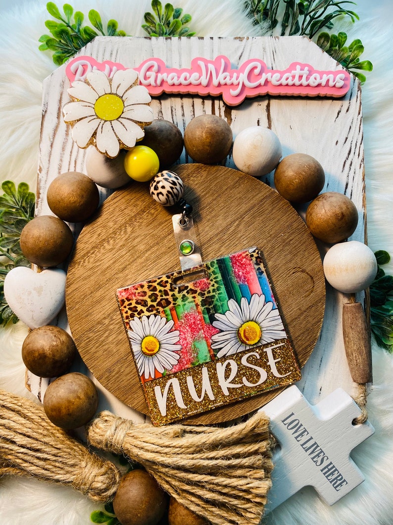 Nurse Daisy Leopard Badge Buddy Set, Nurse Glitter Daisy Badge Buddy ...