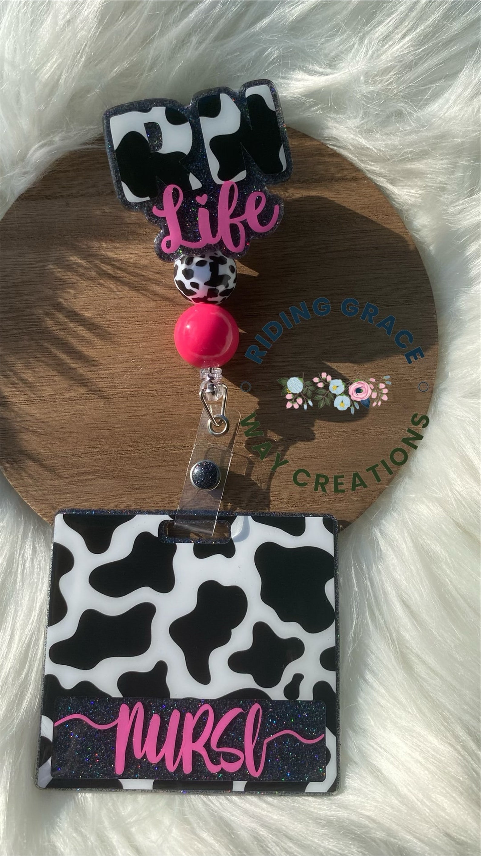 Cute Glitter Cow Badge Buddy Set, Nurse Badge Buddy Set, Beaded Cow ...