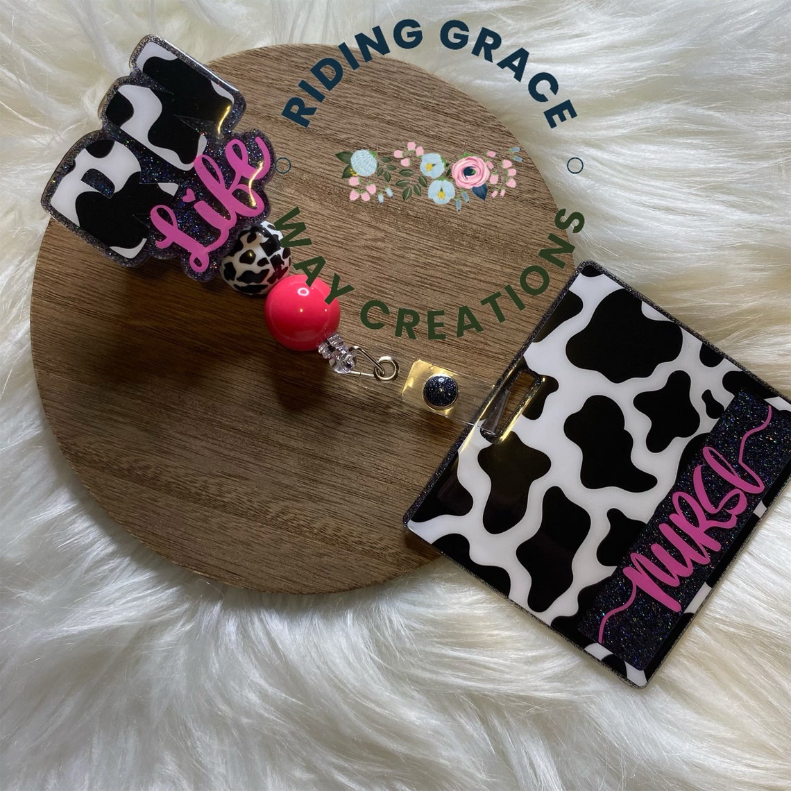 Cute Glitter Cow Badge Buddy Set, Nurse Badge Buddy Set, Beaded Cow ...