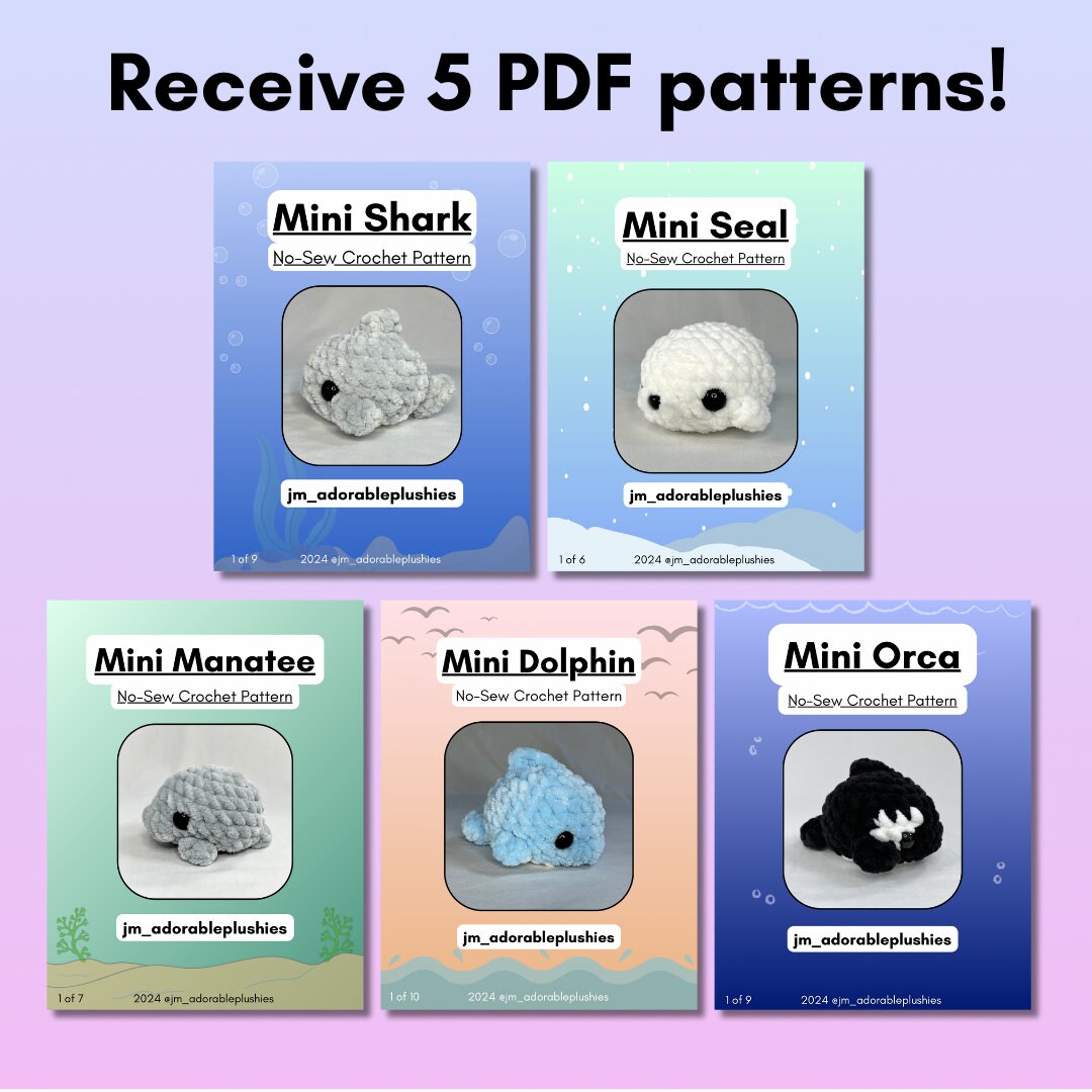 No-sew Sea Animals Bundle PDF CROCHET PATTERNS - Seal, Orca, Shark ...
