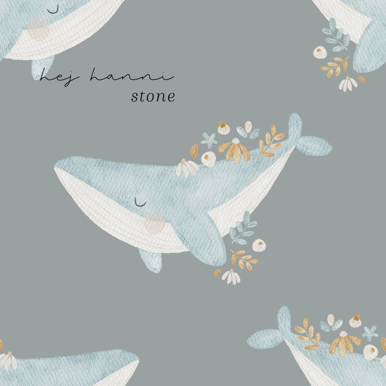 Digitales Stoffdesign Wal Weiß Nahtloses Muster Kinderstoff Hej Hanni ...