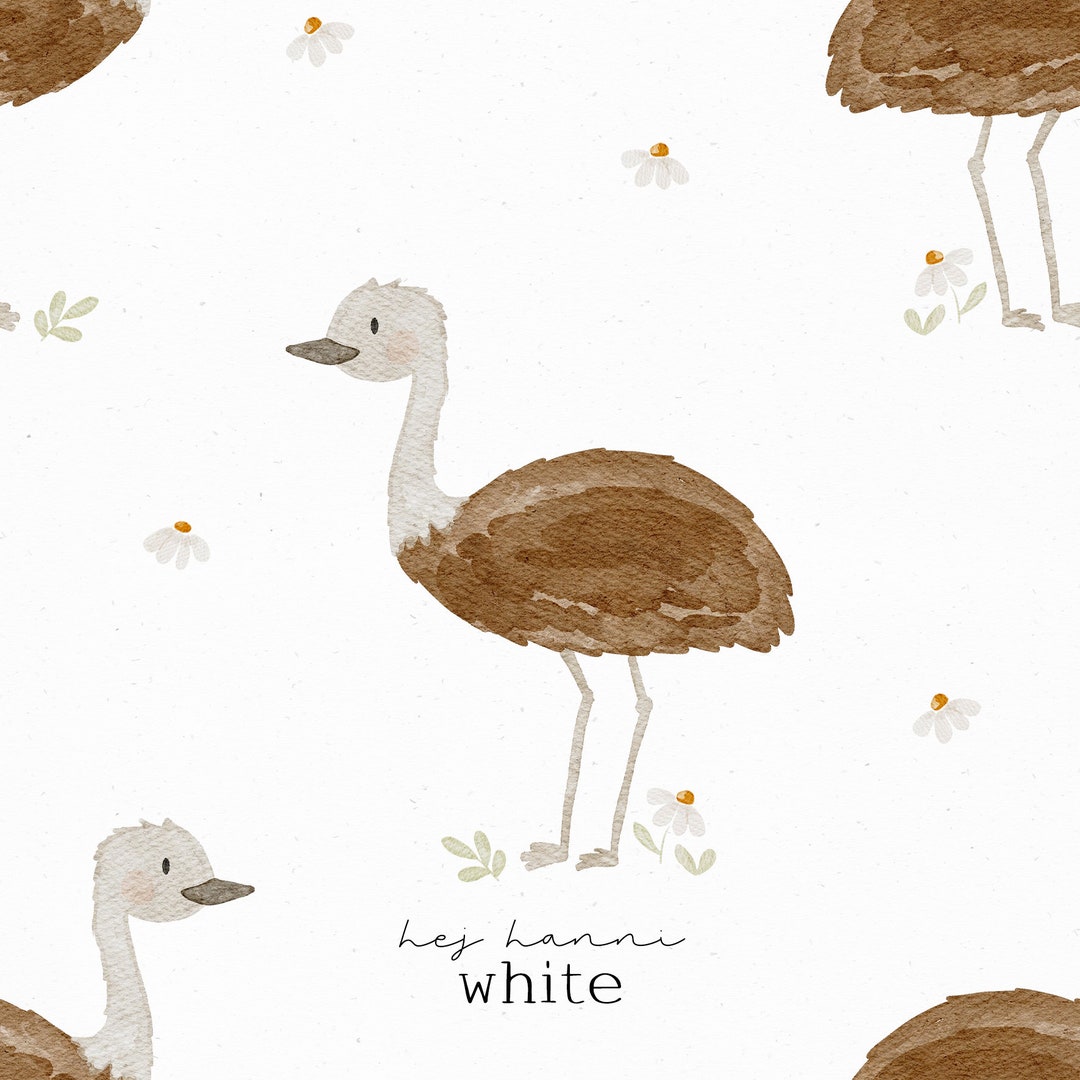 Digital Fabric Design Emu White Seamless Pattern Children's Fabric Hej ...