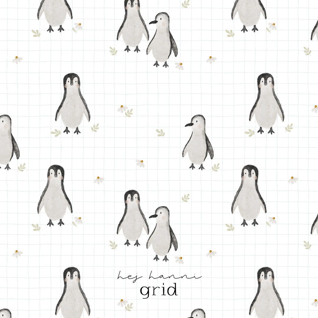 Digital Fabric Design Penguins Grid Seamless Pattern Children's Fabric ...