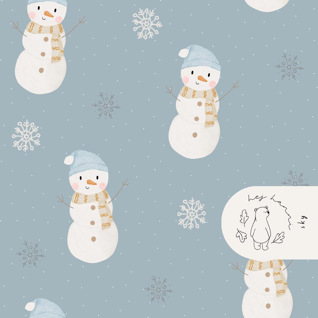 Exclusive Digital Fabric Design Christmas Snowman Sky Seamless Pattern ...