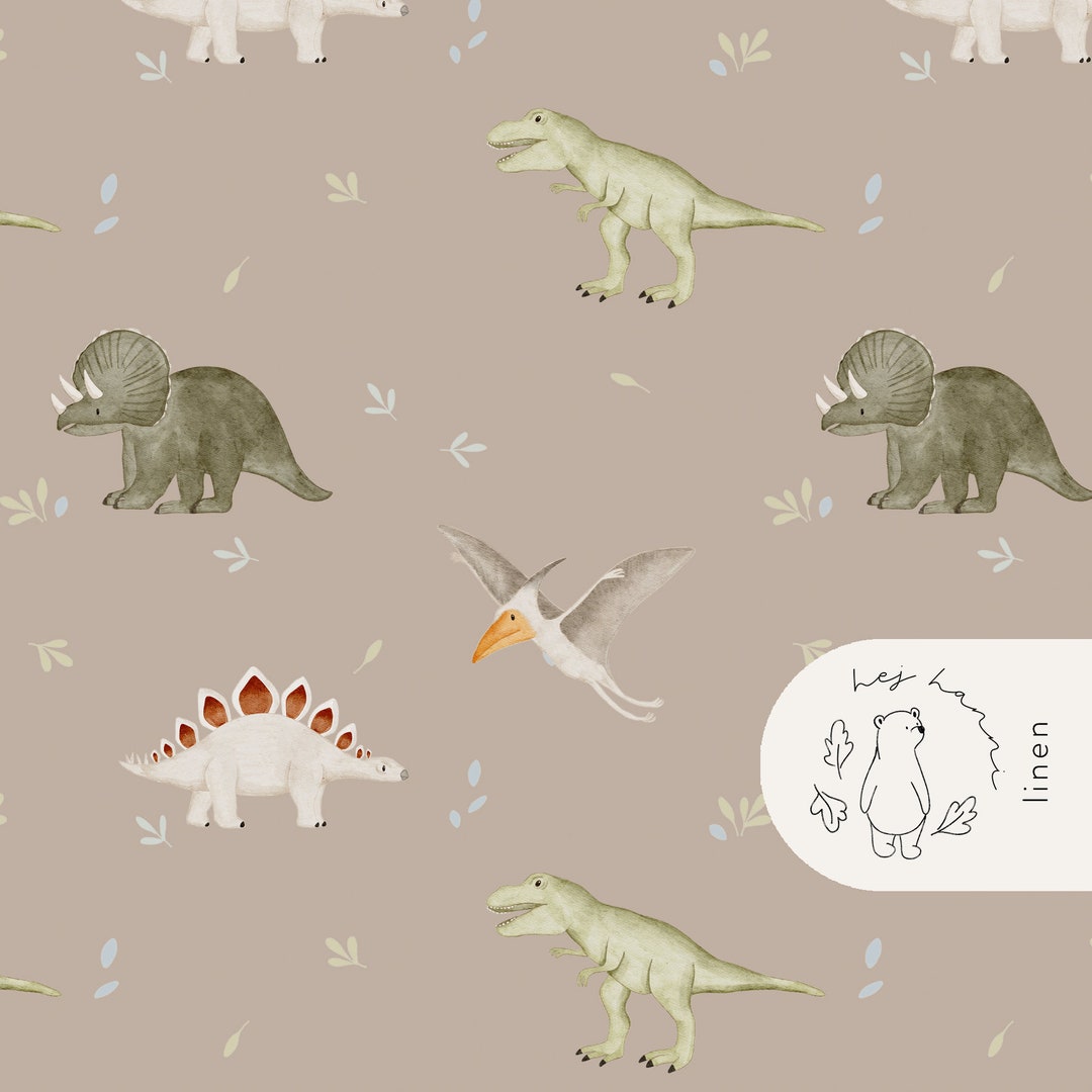 Exclusive Digital Fabric Design Dinosaur Linen Seamless Pattern ...