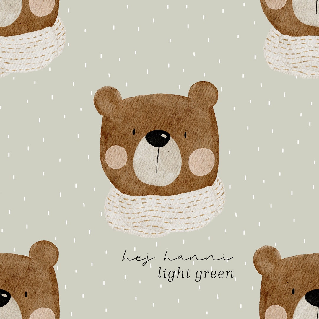 Digital Fabric Design Bear in Winter Lightgreen Seamless Pattern ...