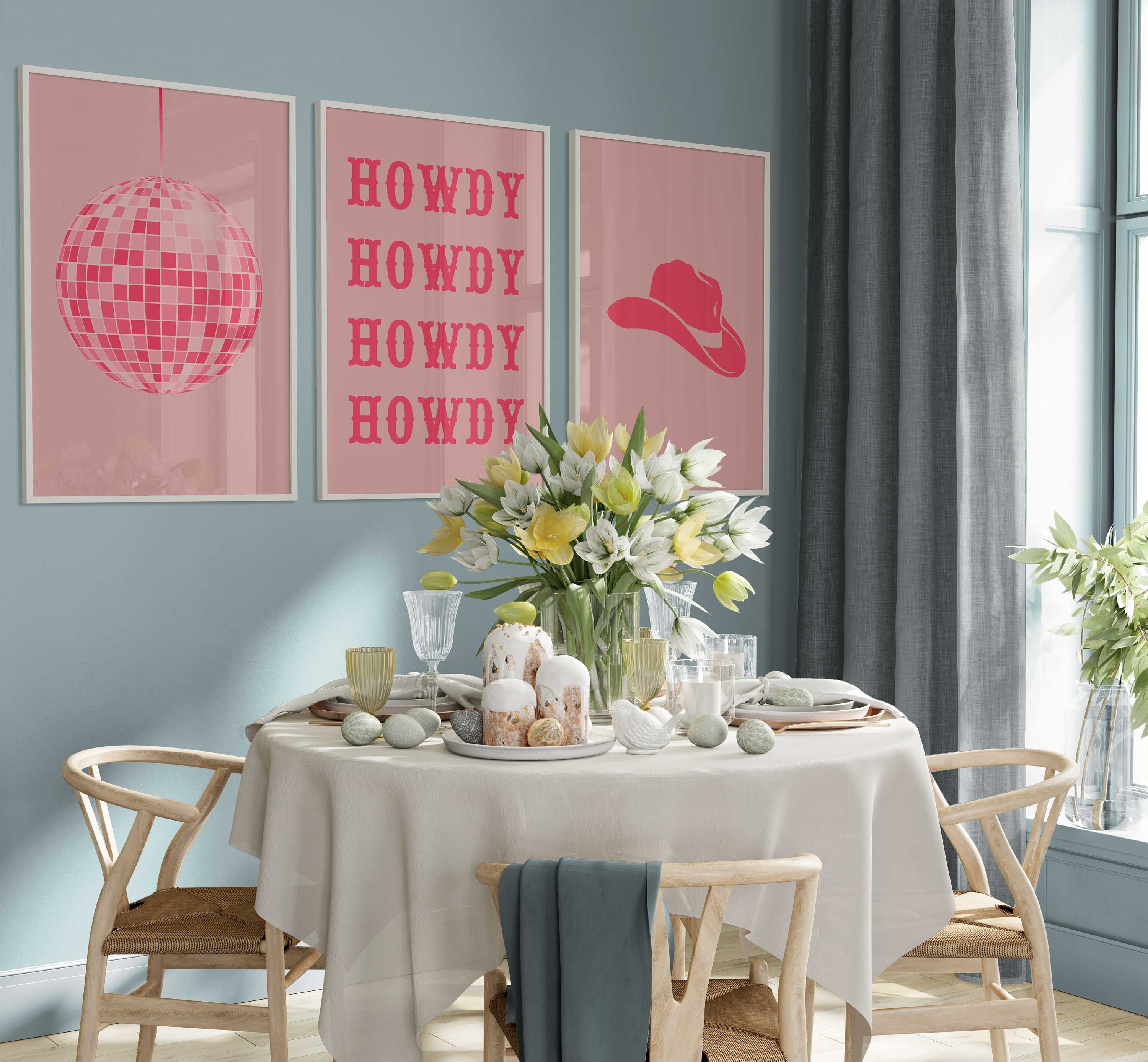 Trendy Western Wall Art Set of 3 Pink Cowboy Hat Poster - Etsy