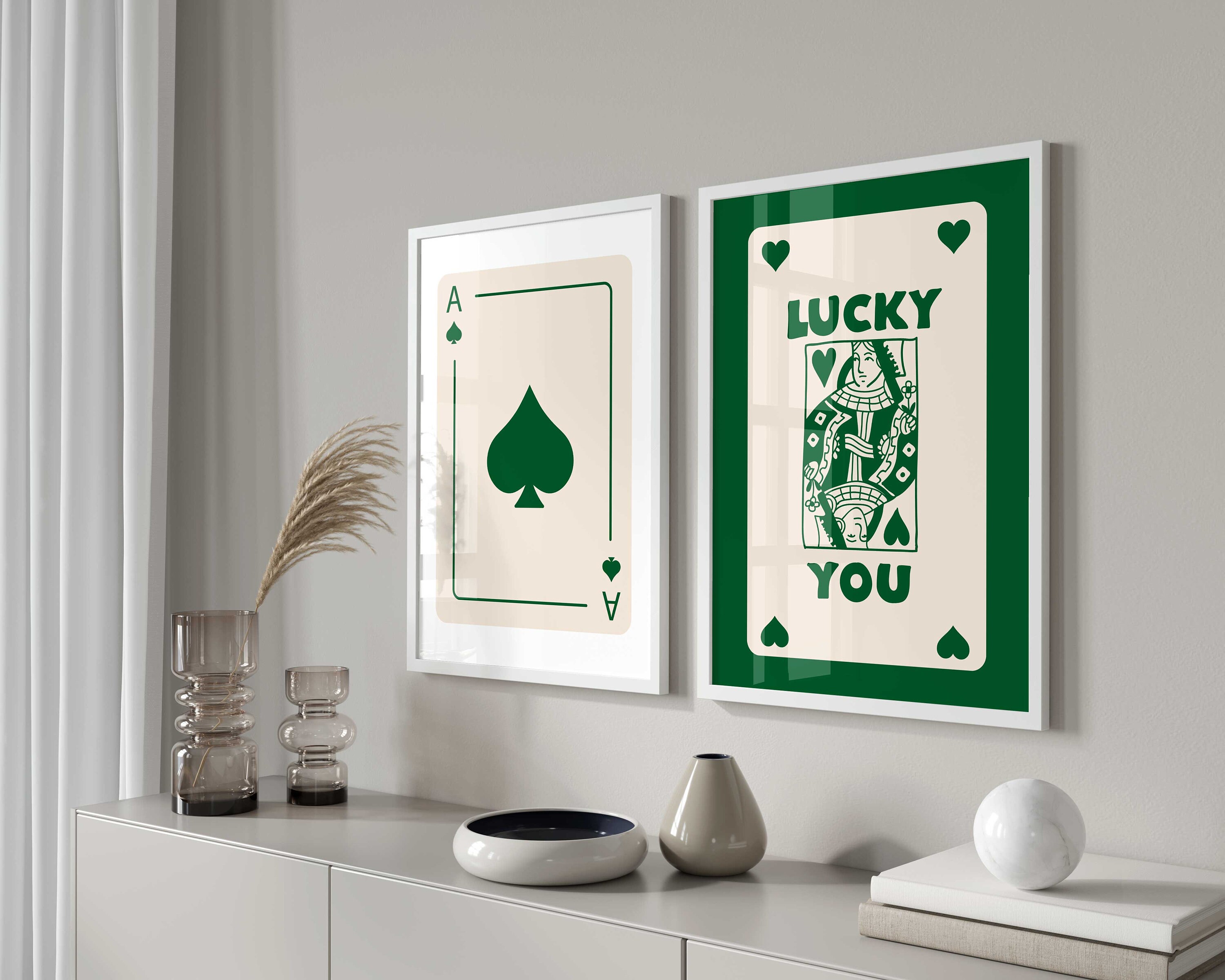 Lucky You Poster, Ace of Spades & Hearts, Green Play Card Print ...