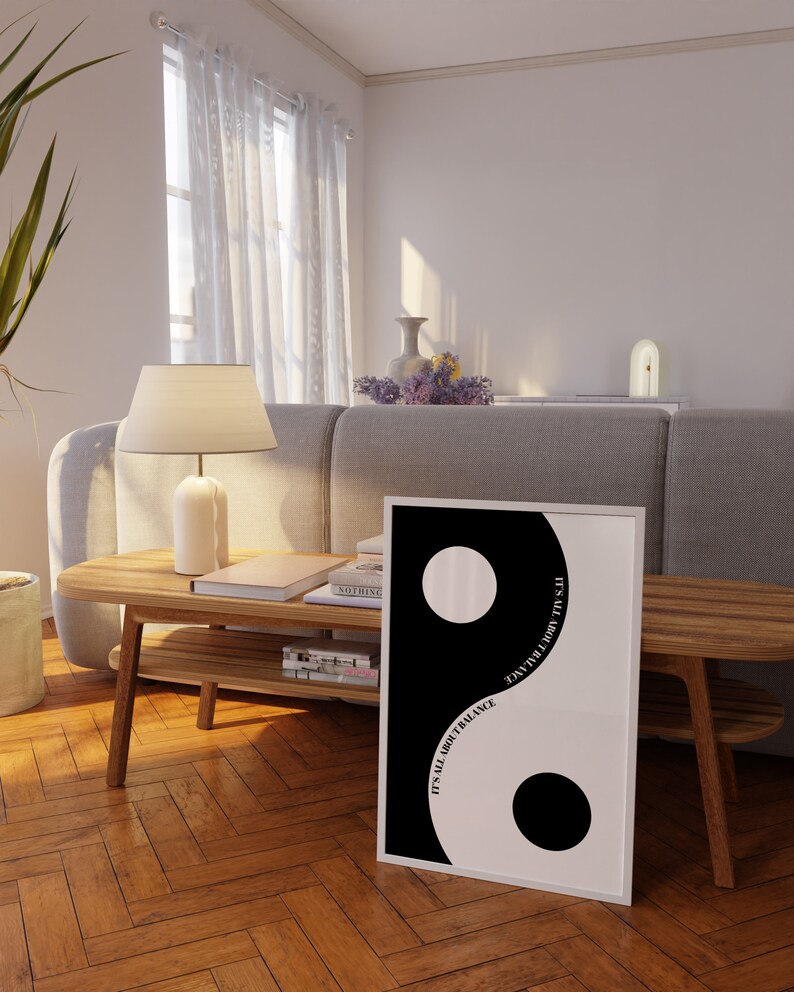 Black Yin Yang Poster, It's All About Balance Print, Pastel Yin Yang ...