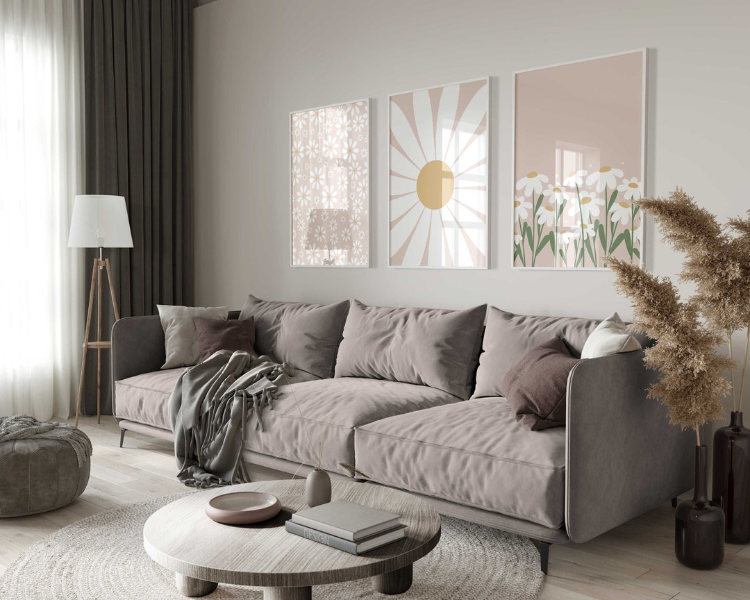 Pastel Pink Gallery Wall Art Set of 3, Daisy Print, Daisies Poster ...