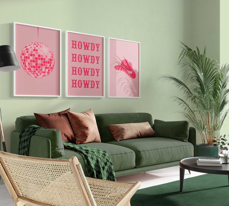 Trendy Western Wall Art Set of 3 Pink Cowboy Hat Poster - Etsy
