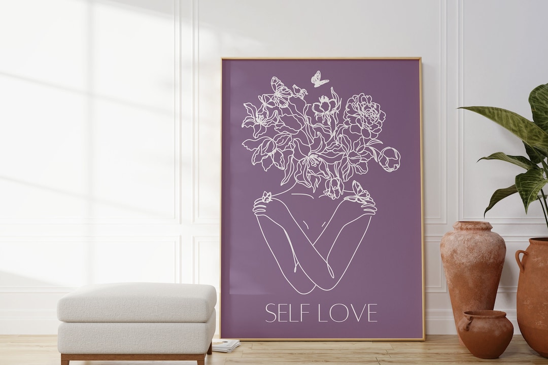 Purple Self Love Poster, Minimalist Print, Pastel Purple Modern Wall ...