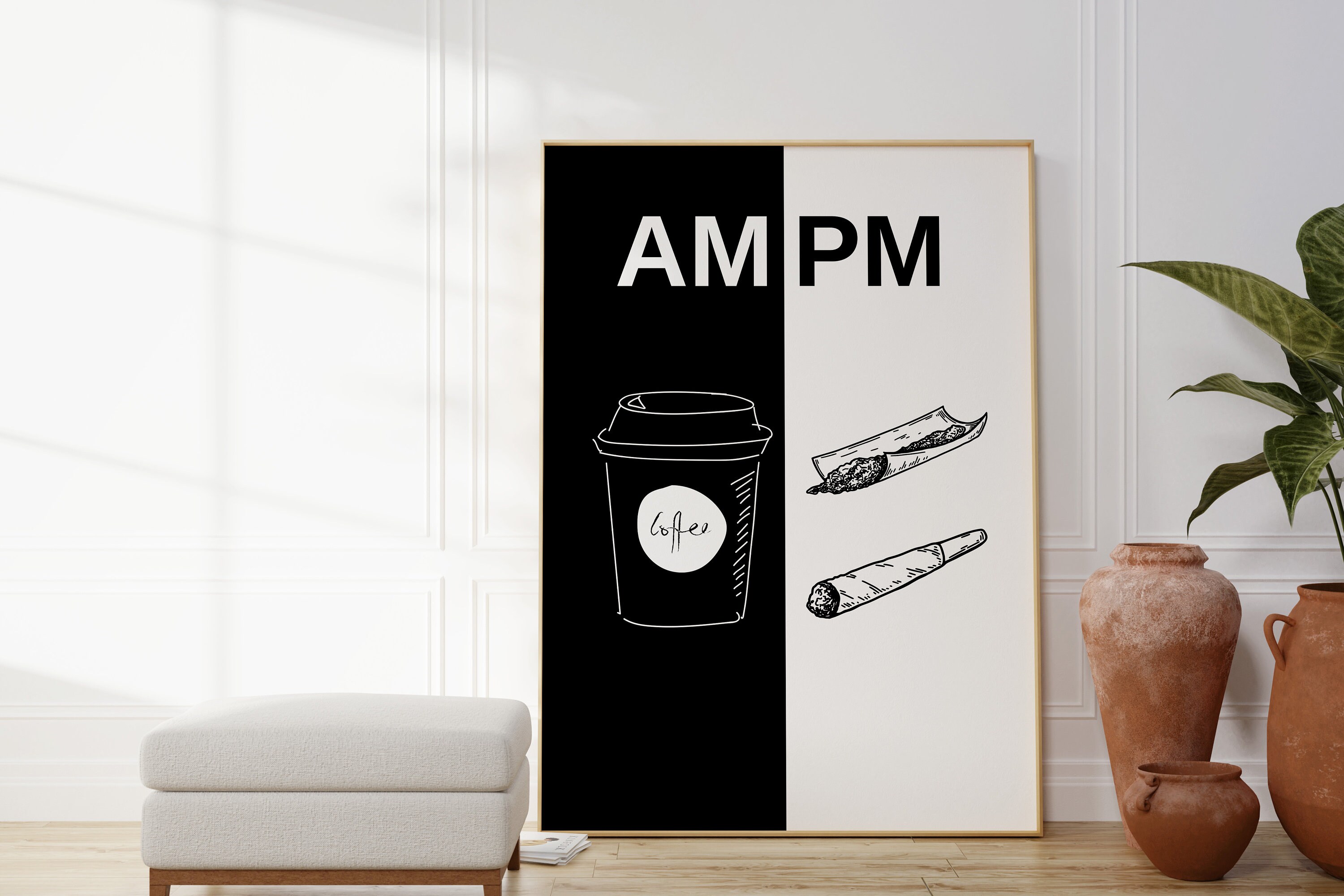 AM PM Poster Cannabis Print Marihuanna Wall Art Coffee - Etsy