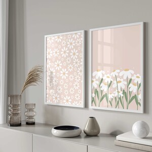 Pastel Pink Gallery Wall Art Set of 3, Daisy Print, Daisies Poster ...