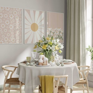Pastel Pink Gallery Wall Art Set of 3, Daisy Print, Daisies Poster ...