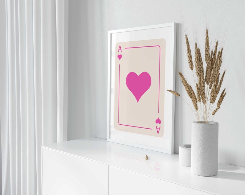 Trendy Retro Wall Art Set of 3 Pink, Play Card Print, Lucky You Poster ...
