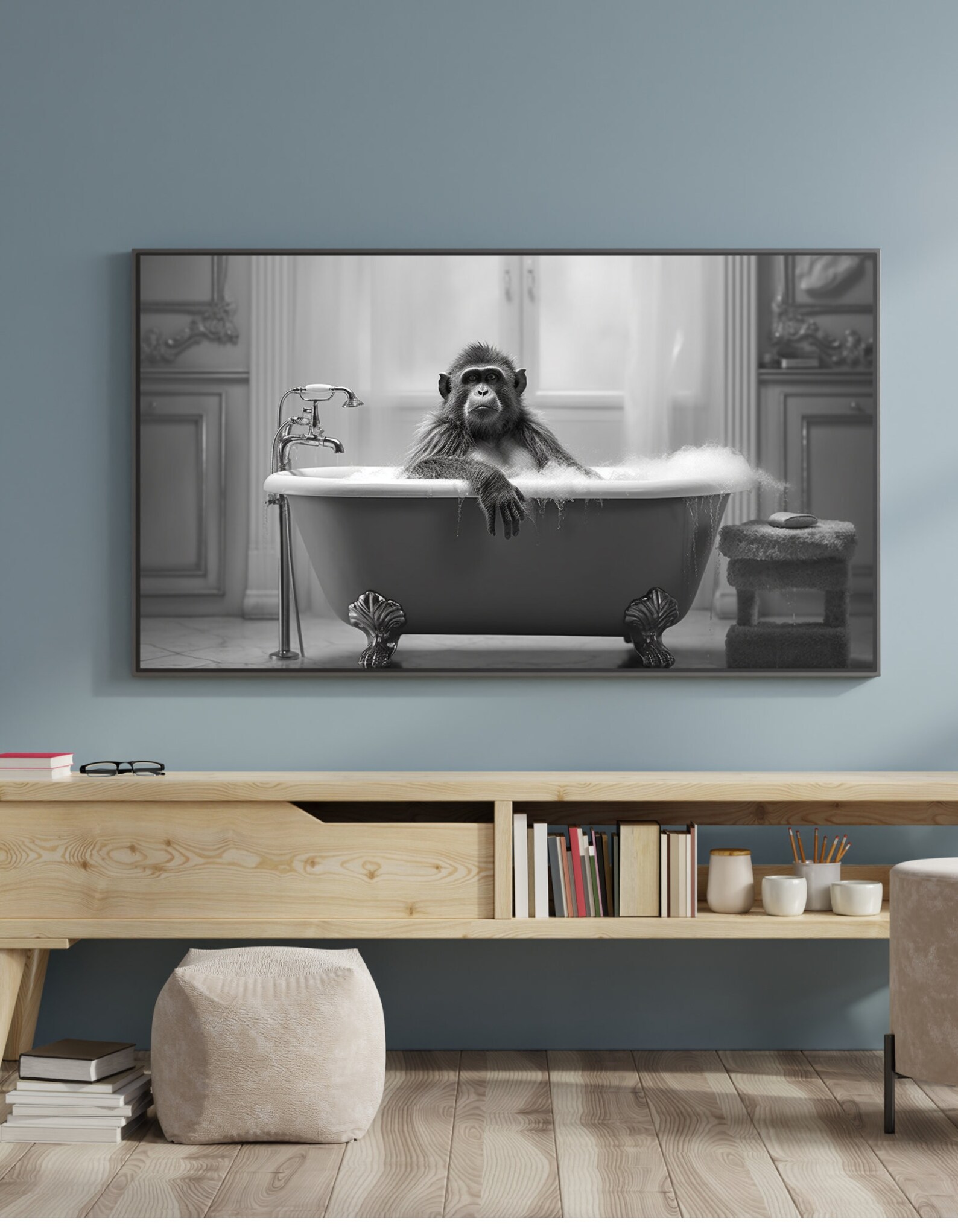 Samsung Frame TV Art, Monkey in the Bath, Surrealism, Instant Download ...