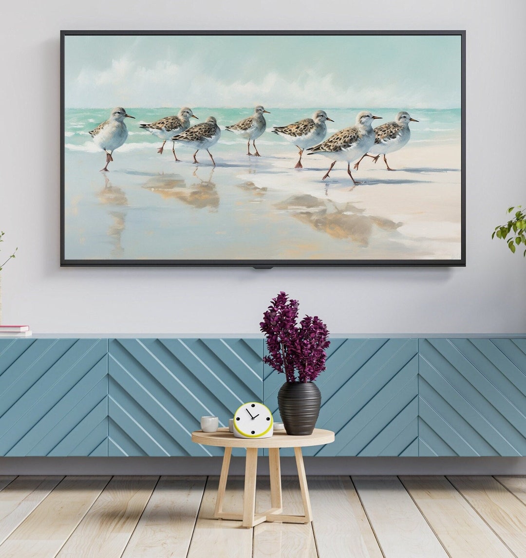 Samsung Frame Tv Art Collection, Amazing Beach Scene Art, Sandpiper Art ...