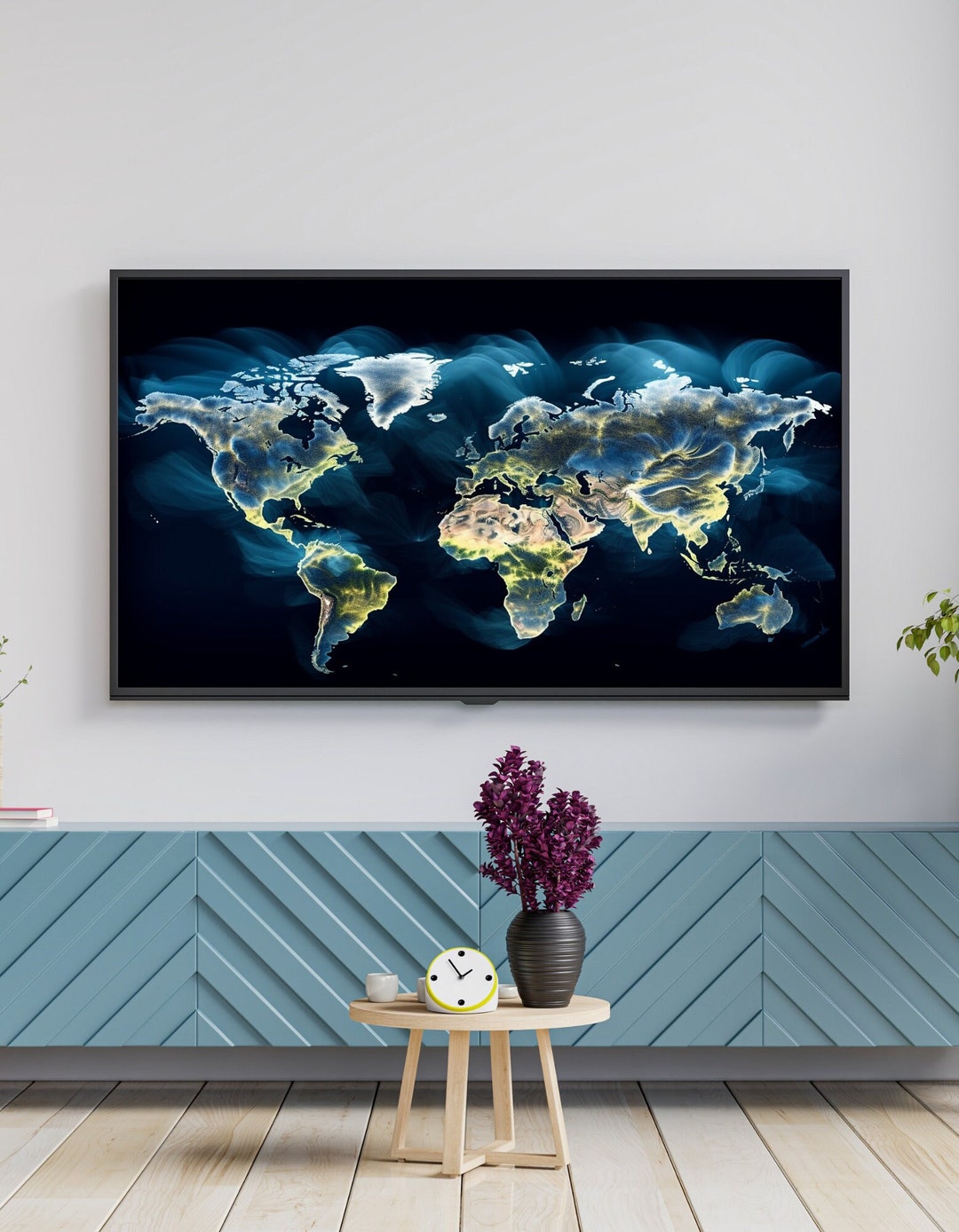 Art for Frame TV, Abstract Art, Beautiful Atmospheric Smokey Worldmap ...
