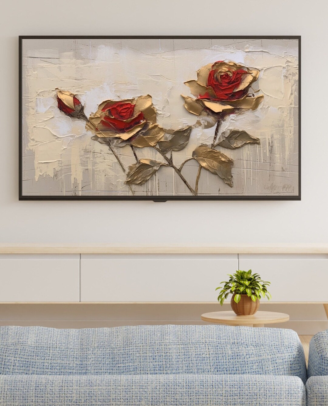 Samsung Frame TV Art Collection, Amazing Oil Painting Red Roses, Golden ...