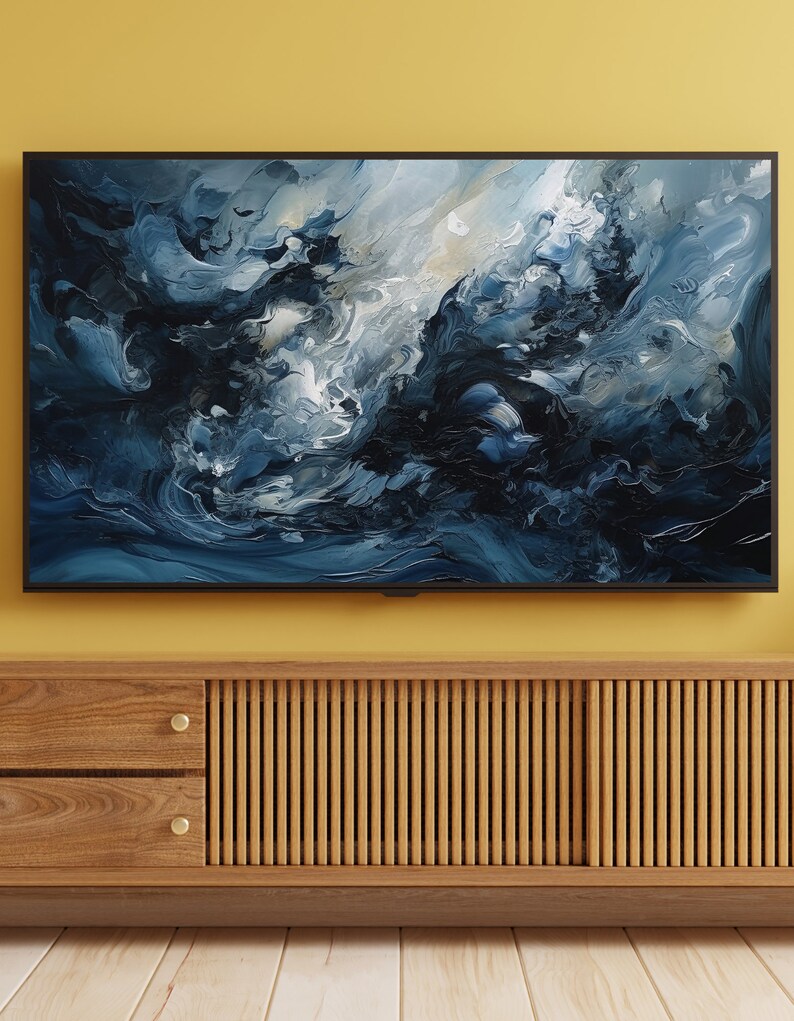 Tv Frame Art, , Blue Abstract Oil Painting, Digital Download, Samsung ...