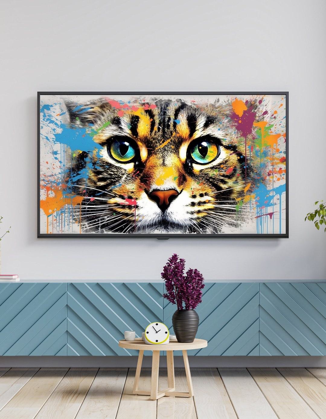 Samsung Frame TV Art, Beautiful Cat Graffiti Painting, Cat Art, Instant ...