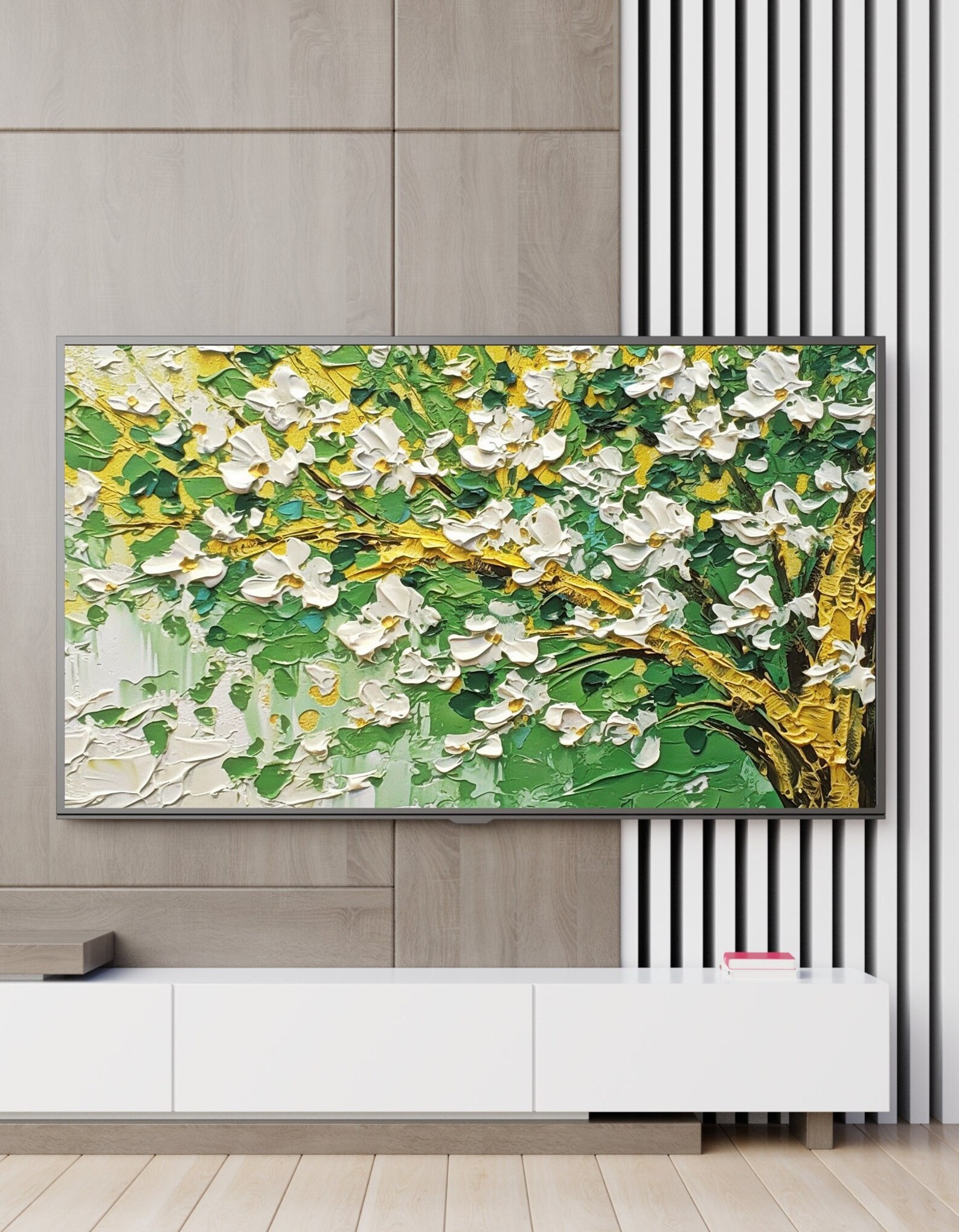 Samsung Frame Tv Art, Amazing Green Base Tree Art, Oil Painting ...