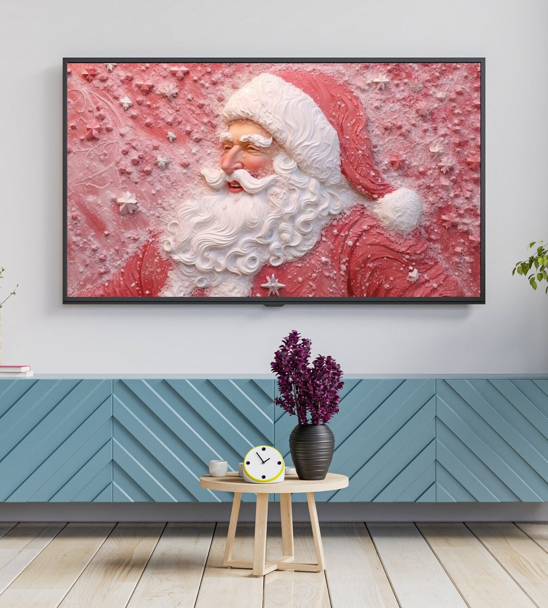 Christmas Art for Frame TV, Stunning 3D Pink Santa Claus Art, Art for ...