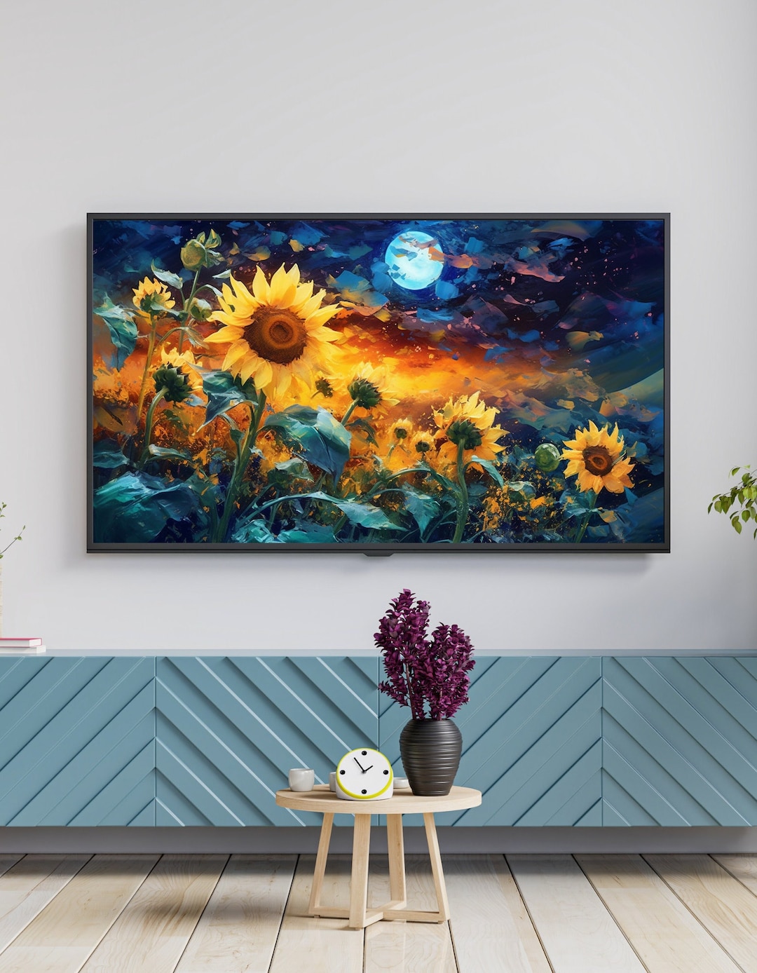 Art for Frame TV, Beautiful Sunflowers Painting, Moonlight ,digital Art ...