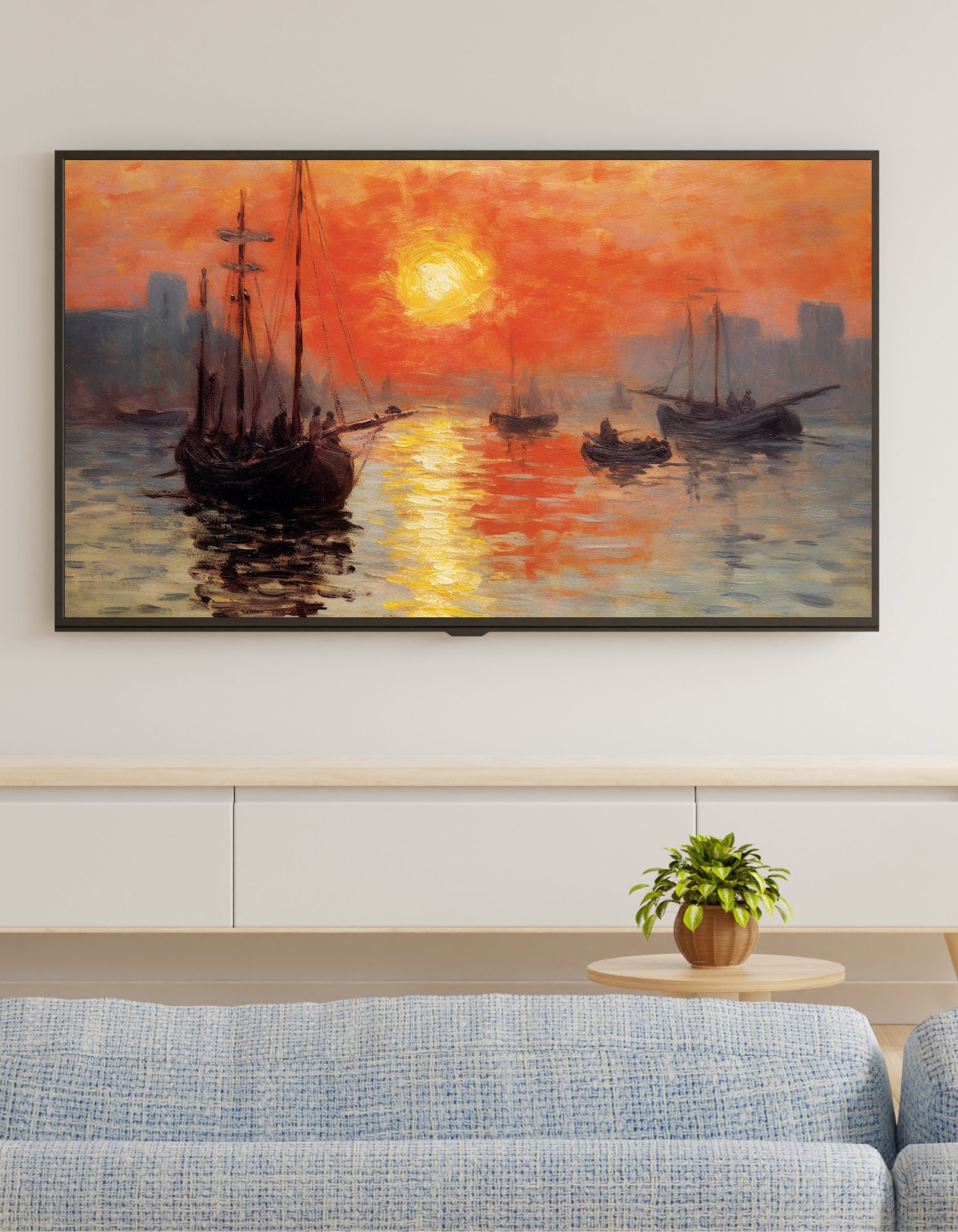 Samsung Tv Frame Art, Amazing Sunset Warm Painting, Digital Art ...