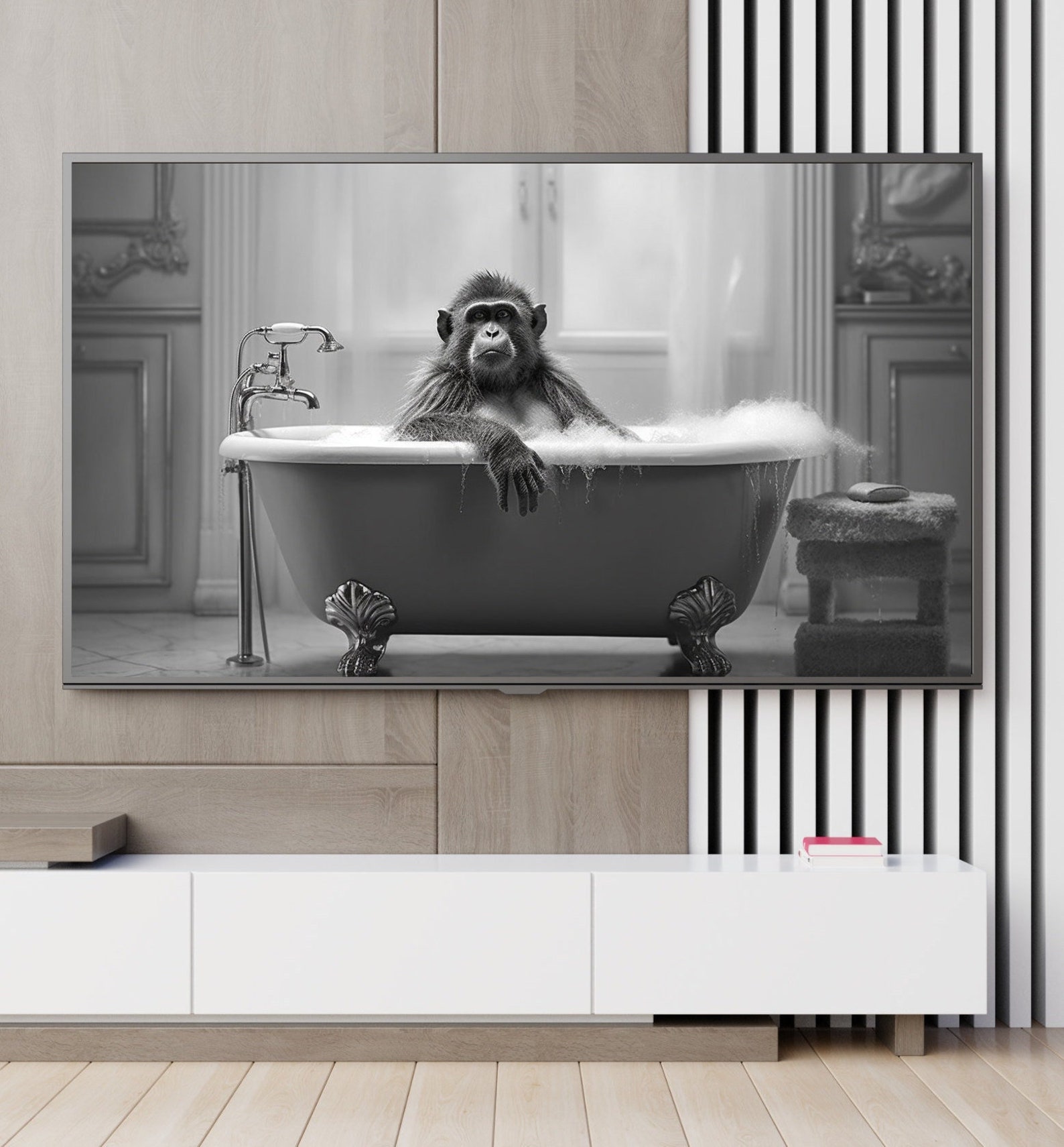 Samsung Frame TV Art, Monkey in the Bath, Surrealism, Instant Download ...