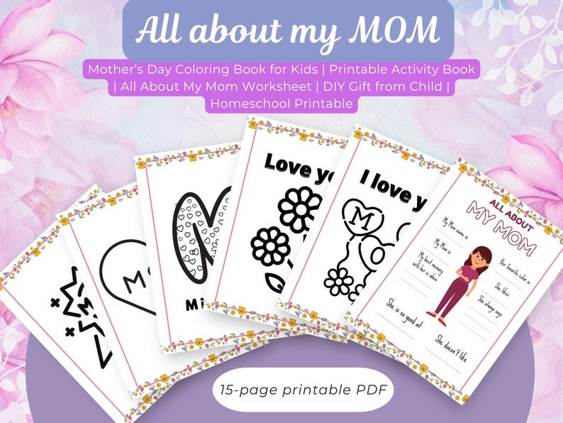 Mother's Day Activity Book | All About Mom Worksheet | Kids DIY Gift ...
