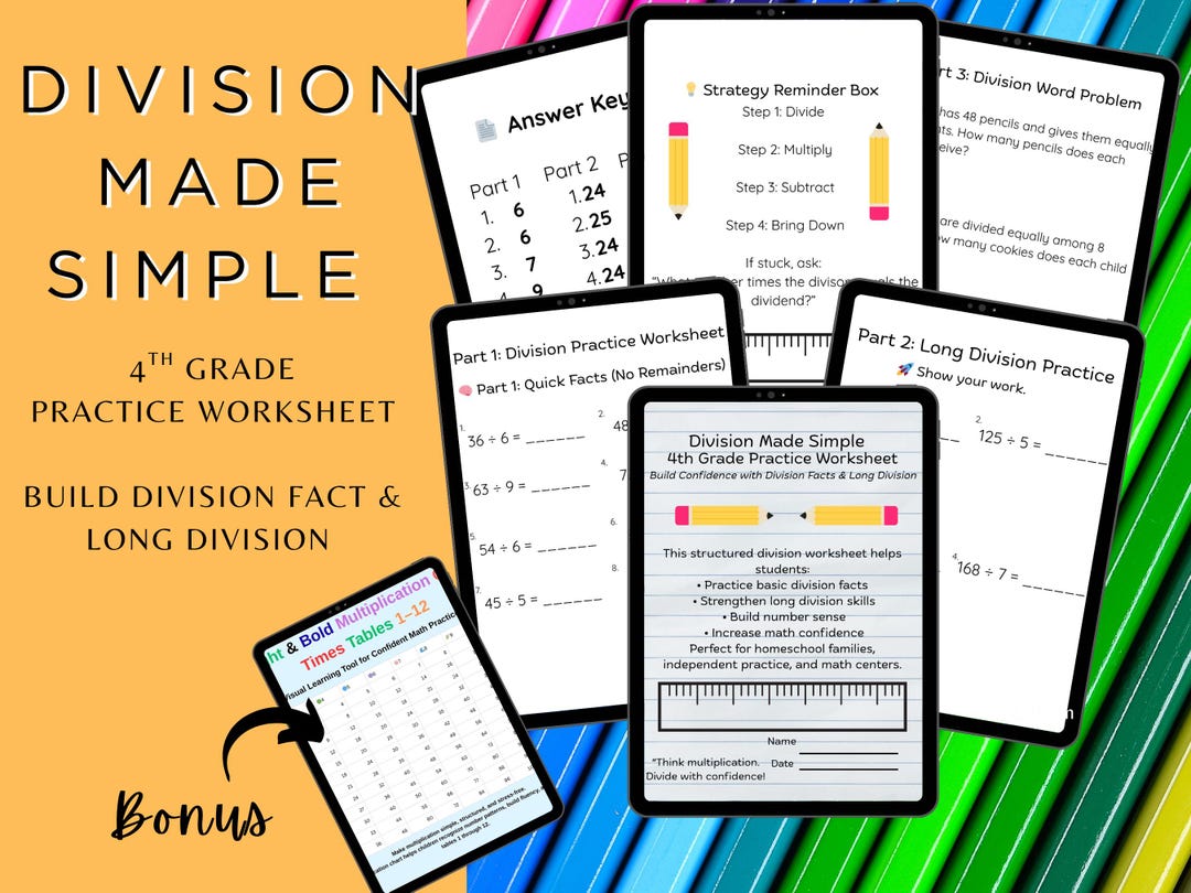 Division Math Worksheet for Teachers, Parents and Homeschool Student ...