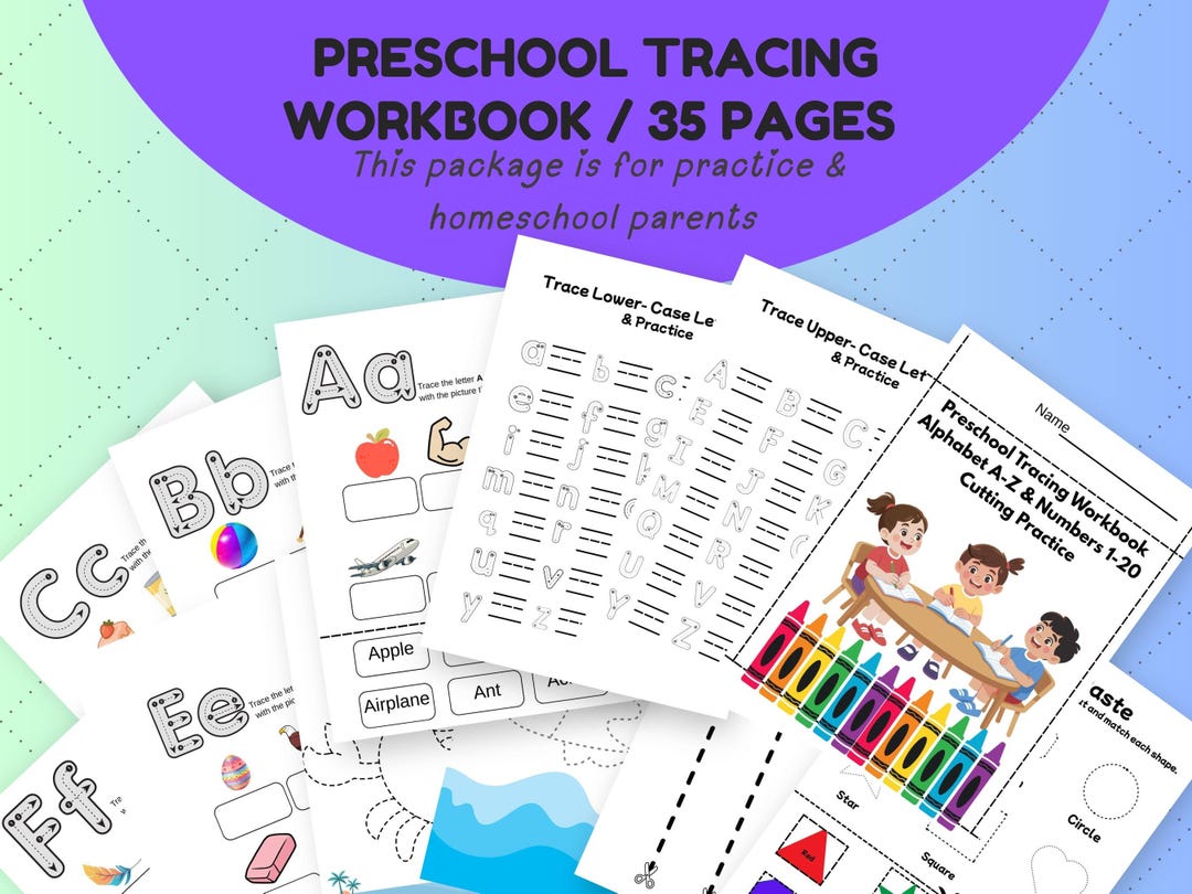 Preschool Tracing Workbook | Alphabet A-Z & Numbers 1-20 | Cutting ...
