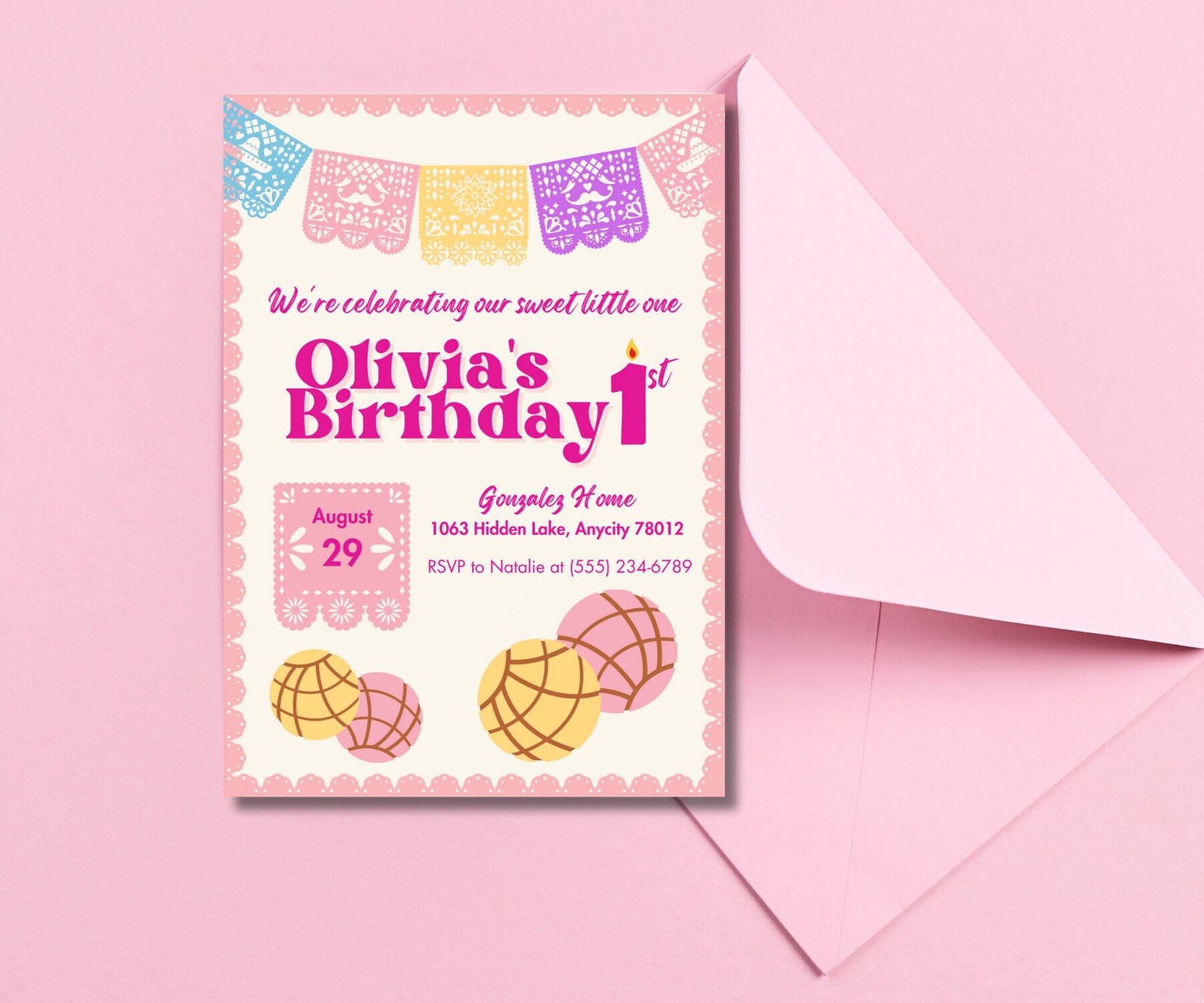 Concha, Pan Dulce First Birthday Invitation, Editable Canva Template ...