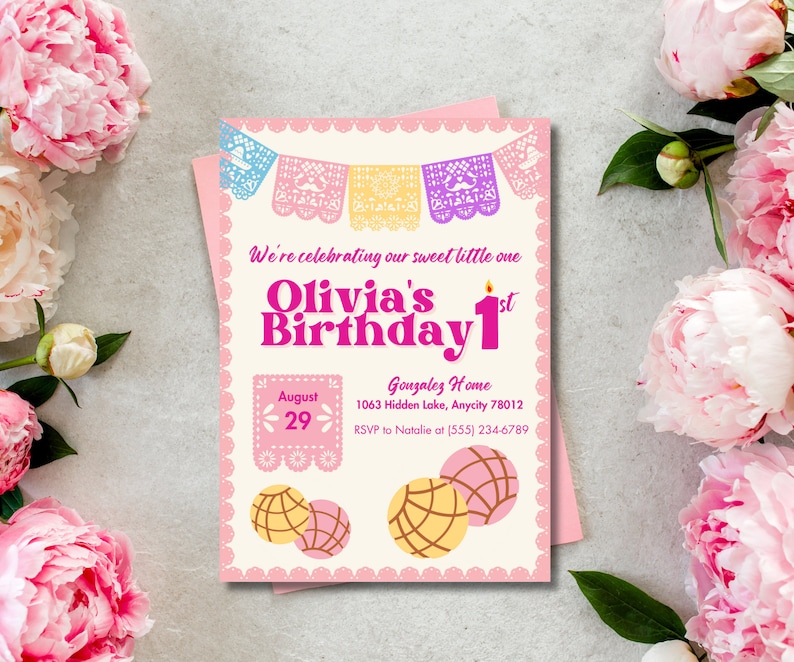Concha, Pan Dulce First Birthday Invitation, Editable Canva Template ...