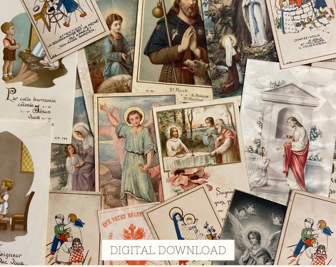 20 Printable French Vintage Prayer Cards, Digital Download Faith Cards ...