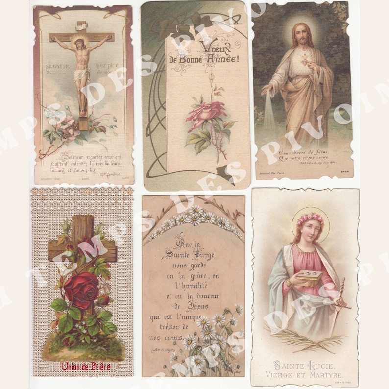 20 French Vintage Prayer Cards, Christian Digital Scrapbooking ...