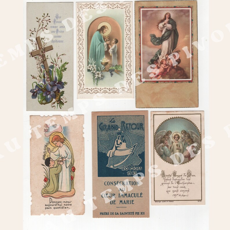 20 French Antique Prayer Cards, Catholic Digital Ephemera for Religious ...