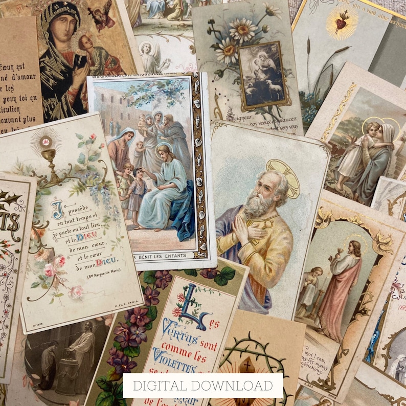 20 French Antique Prayer Cards, Printable Religious Ephemera, Digital ...