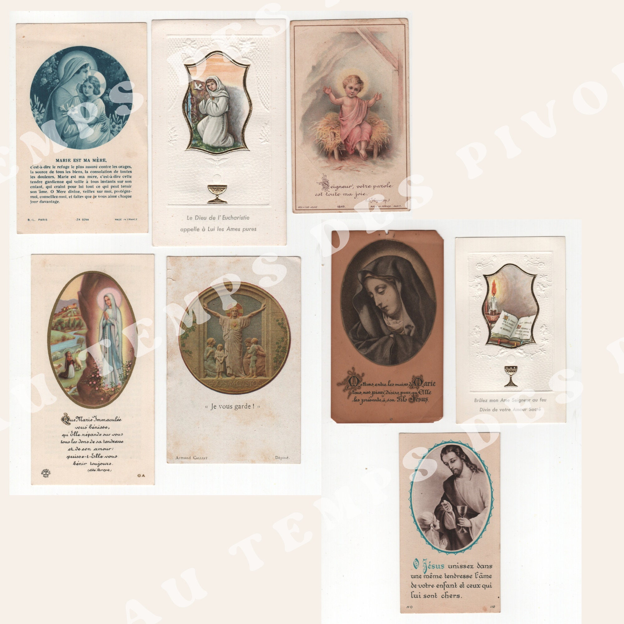 20 French Vintage Prayer Cards, Christian Digital Scrapbooking ...